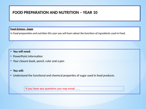Stand alone Year 10 GCSE Food Preparation and Nutrition lessons ...
