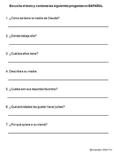 El Día de la Madre - Spanish Listening & Writing Activities for Mother ...