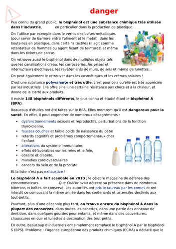 [French FFL B2-C1] Bisphénol : un danger invisible (dangers of ...