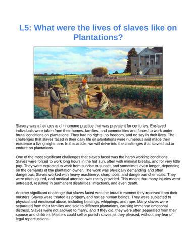 Slaves Plantations | Teaching Resources