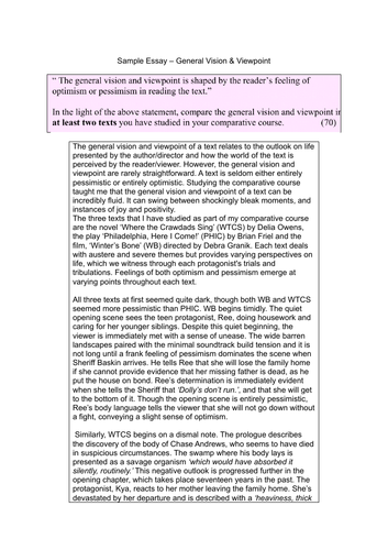 General Vision & Viewpoint Comparative Essay - Crawdads, Philadelphia ...