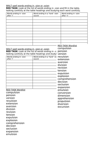 -sion spelling pattern Y6 Spelling | Teaching Resources