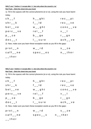 Y6 SPELLING I BEFORE E PATTERN | Teaching Resources