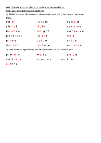 Y6 SPELLING I BEFORE E PATTERN | Teaching Resources