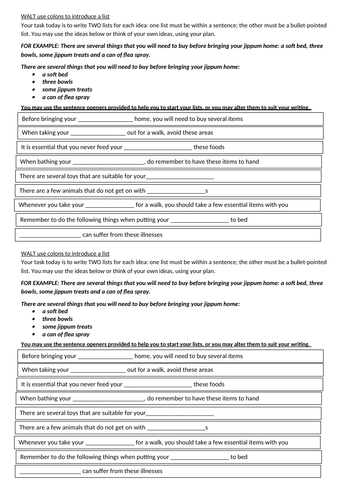 Y6 SPAG REVISION - COLON IN A LIST | Teaching Resources
