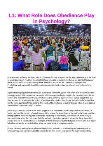 Obedience Psychology Edexcel | Teaching Resources