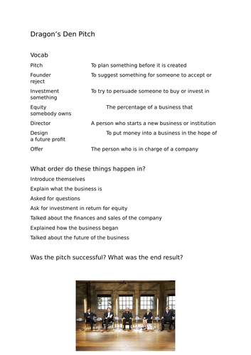 Formal and Informal Language in Business/ Creating a Dragon's Den Pitch ...