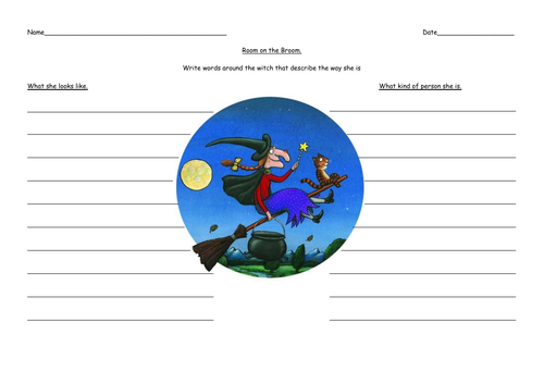 ROOM ON THE BROOM WRITING WORKSHEETS ALPHABET INE MATCHING CARDS ETC ...