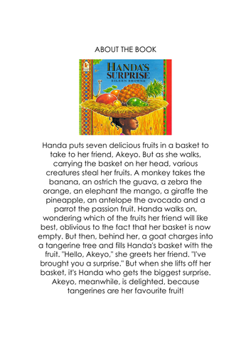 HANDA'S SURPRISE STORY BOOK RESOURCES LITERACY SET EYFS KS1 MASKS ...