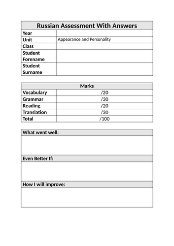 Russian - Appearance and Personality Assessment + Answers | Teaching ...