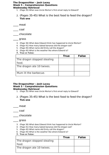 The Dragonsitter - Year 2 Reading Comprehension | Teaching Resources