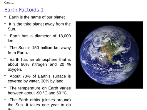 Earth, Sun & Moon Factoid Cards | Teaching Resources