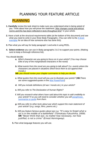 Tomorrow When the War Began - Feature Article Assessment | Teaching ...