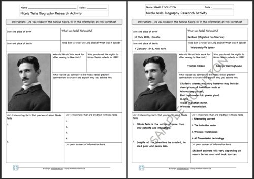 Nicola Tesla Biography Research Activity | Teaching Resources