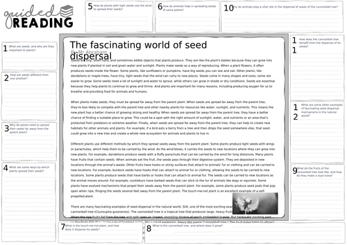 Seed Dispersal Guided Reading | Teaching Resources