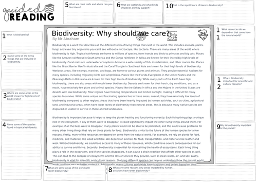 Biodiversity Guided Reading | Teaching Resources