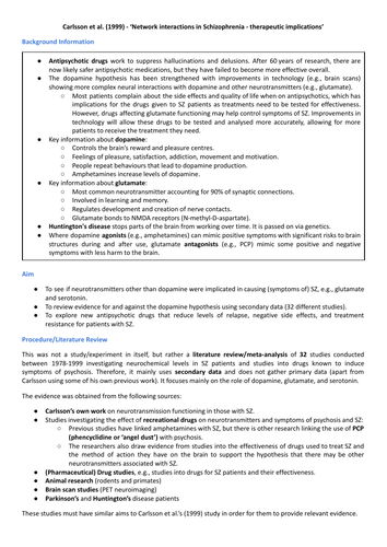 EDEXCEL AL Clinical Psychology - Carlsson et al. (1999) Study Notes ...