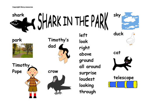 SHARK IN THE PARK STORY BOOK TEACHING RESOURCE LITERACY EYFS KS1 ...