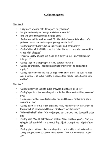 Of Mice and Men - Curley key quotations | Teaching Resources