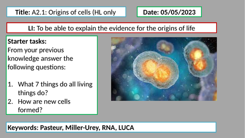 IB Biology A2.1: Origins of cells (First Exams 2025) | Teaching Resources
