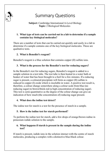 Cambridge International A-Level Biology - Topic 2 - Biological ...