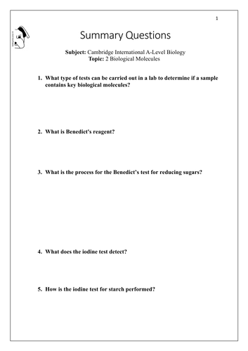 Cambridge International A-Level Biology - Topic 2 - Biological ...
