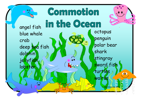 COMMOTION IN THE OCEAN STORY BOOK RESOURCE LITERACY RHYMING EYFS KS1 ...