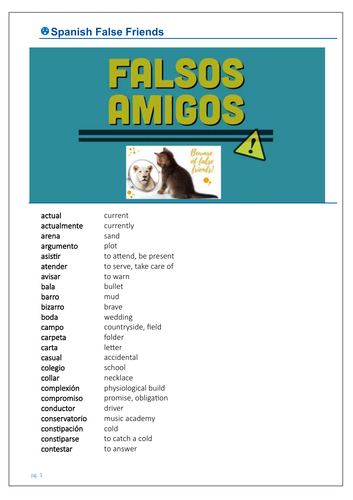 Spanish False Friends | Teaching Resources
