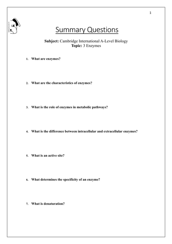 Cambridge International A-Level Biology - Topic 3 - Enzymes -Revision ...