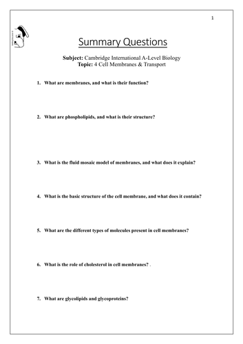 Cambridge International A-Level Biology - Topic 4 - Cell Membranes ...