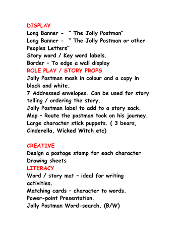 THE JOLLY POSTMAN RESOURCES STORY BOOK LITERACY EYFS KS1 | Teaching ...