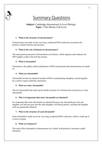 Cambridge International A-Level Biology - Topic 5 - The Mitotic Cell ...