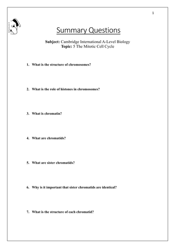 Cambridge International A-Level Biology - Topic 5 - The Mitotic Cell ...