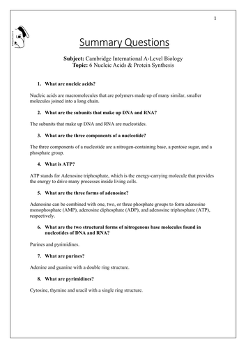 Cambridge International A-Level Biology - Topic 6 - Nucleic Acids ...