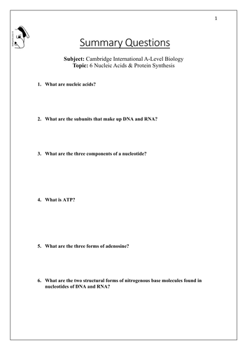 Cambridge International A-Level Biology - Topic 6 - Nucleic Acids ...