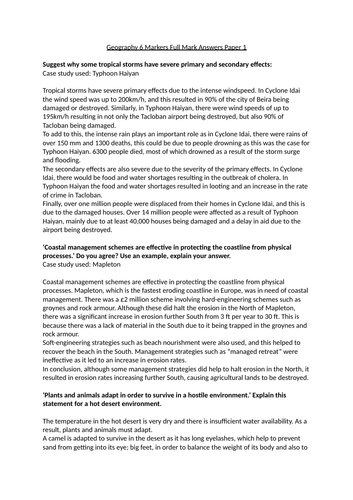 GCSE Geography Paper 1- 6 markers | Teaching Resources