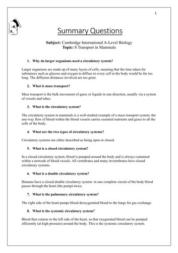 Cambridge International A-Level Biology - Topic 8 - Transport in ...