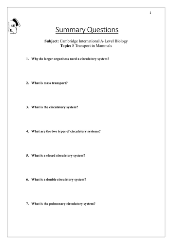 Cambridge International A-Level Biology - Topic 8 - Transport in ...