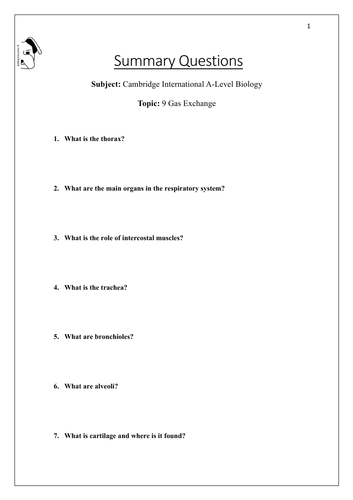 Cambridge International A-Level Biology - Topic 9 - Gas Exchange ...