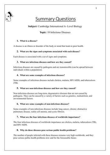 Cambridge International A-Level Biology - Topic 10 - Infectious ...
