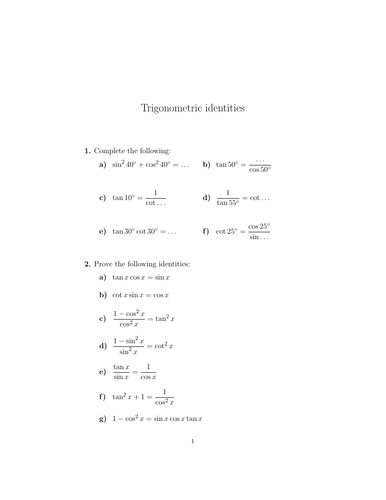 Trigonometric Identities Worksheet (with solutions) | Teaching Resources