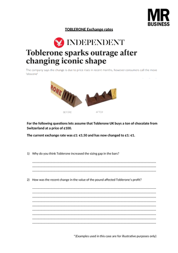 Exchange Rates Lesson with Toblerone activity | Teaching Resources