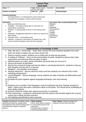 KS3 Modern Poetry SOL | Teaching Resources