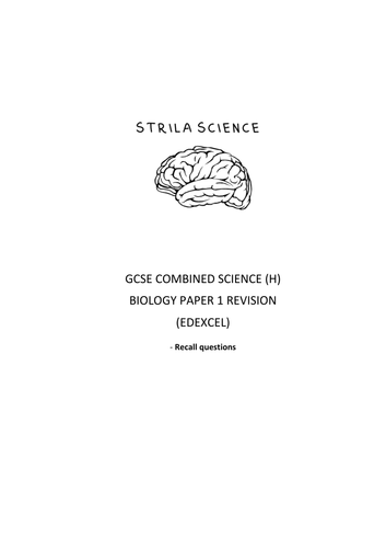 GCSE COMBINED SCIENCE (H) BIOLOGY PAPER 1 REVISION PACK (EDEXCEL ...