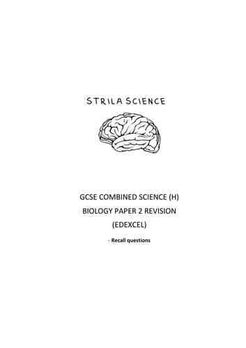 GCSE COMBINED SCIENCE (H) BIOLOGY PAPER 2 REVISION PACK (EDEXCEL ...