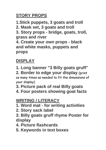 3 BILLY GOATS GRUFF THREE TRADITIONAL TALES EYFS KS1 STORY RESOURCE ...