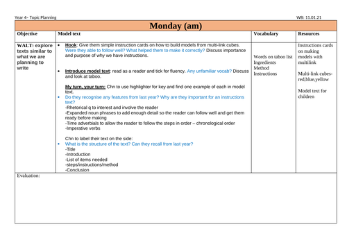 Instructions writing planning | Teaching Resources