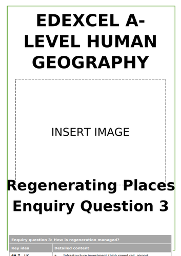 Edexcel A-Level Geography - PAPER 2 - Regeneration EQ3 Revision Work ...