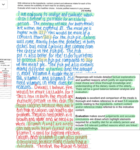 AQA GCSE Food Preparation and Nutrition - Exam Question Analysing Meal ...