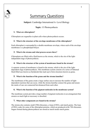 Cambridge International A-Level Biology - Topic 13 - Photosynthesis ...